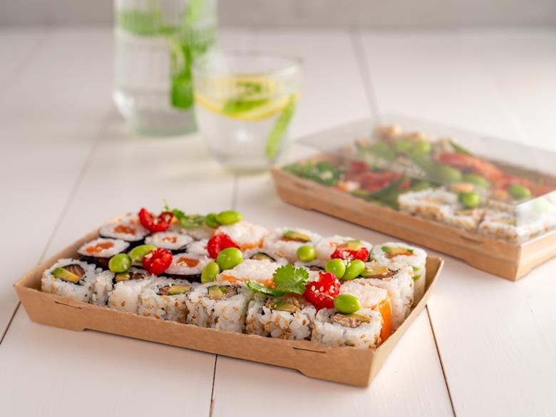 Sabert's recyclable Tray2Go ideal for takeaway sushi, pastries, and ...