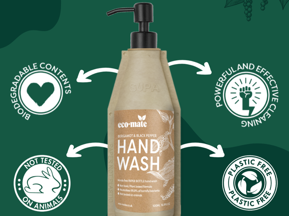 Handwash packaged in paper bottle with sap lining and reusable metal ...